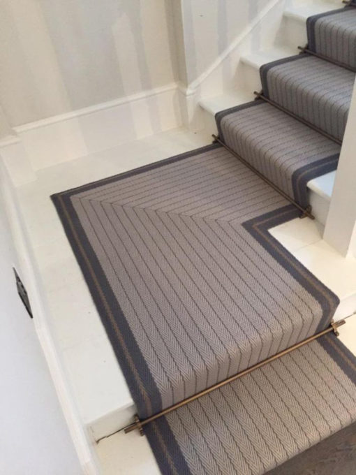 Flatweave Stair runner with border, Stripes Claire Lt.Grey, Graphite ...