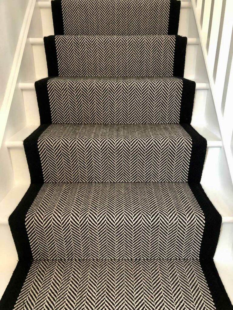 Flatweave Stair runner, Herringbone Border Ivory & Black | Hartley ...