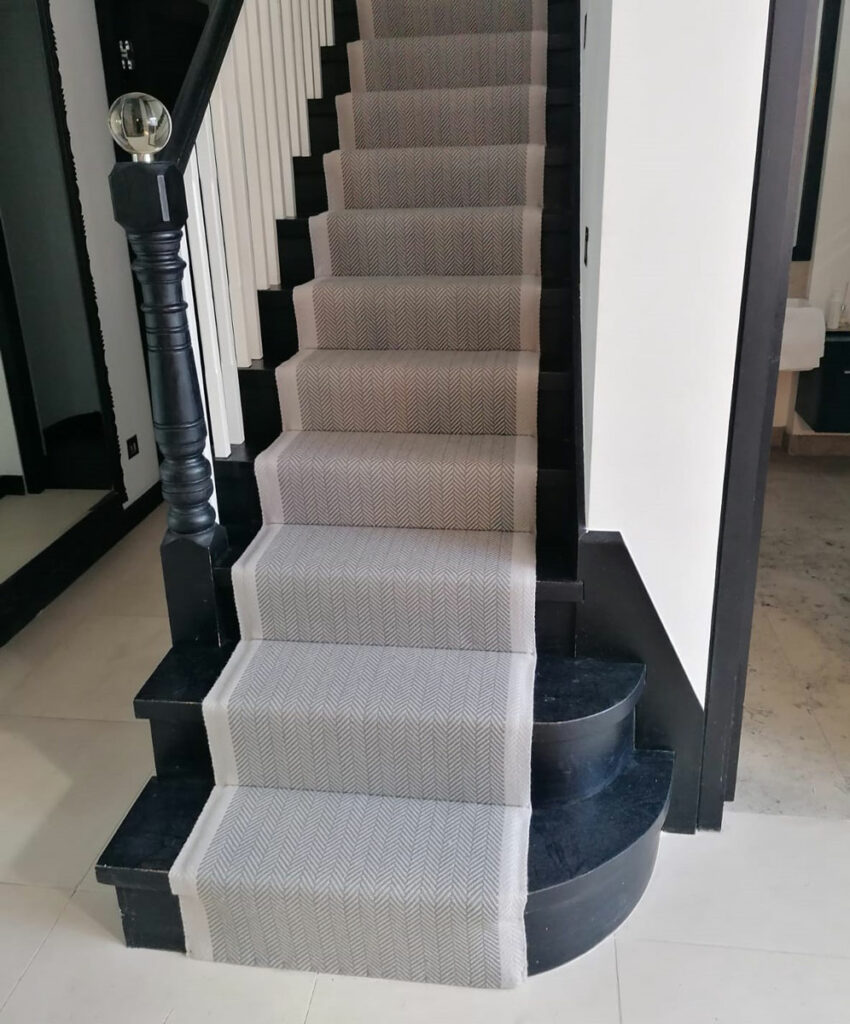 Flatweave Stair runner, Herringbone Border Nickel & Lt.Grey | Hartley ...